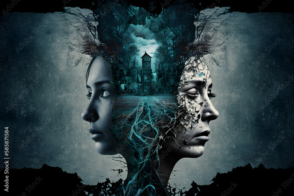 Schizophrenia concept, symbol of depresion, dementia. Generative AI ...
