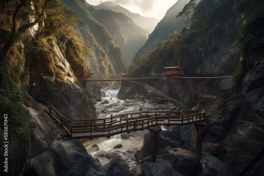 Taroko National Park, Taiwan. Travel Destination 3D Illustration ...