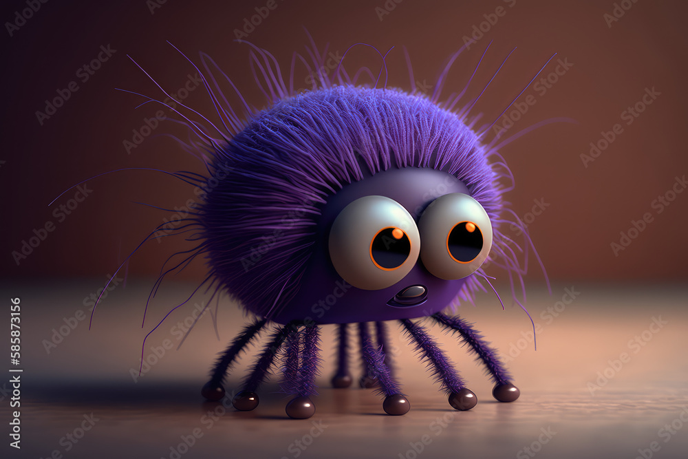 Cute purple insect cartoon character. Isolated on flat background with ...