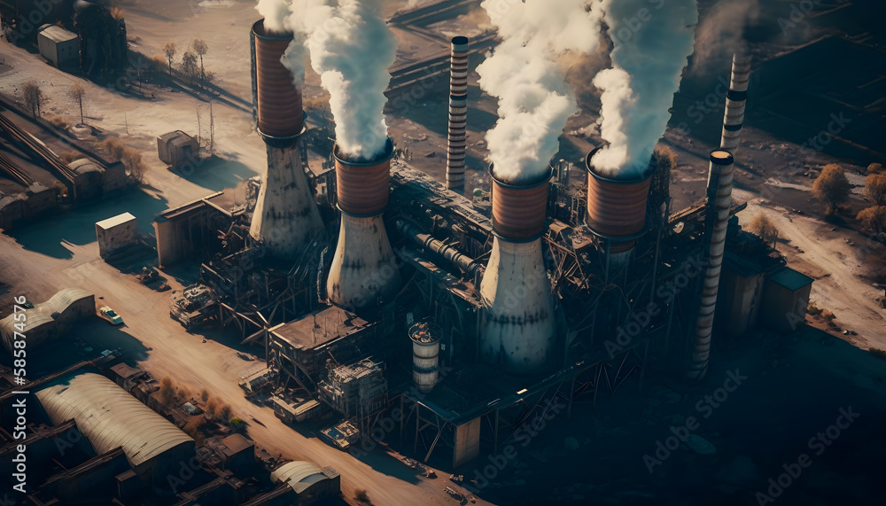 Aerial top view petrochemical industrial oil and gas factory, power ...