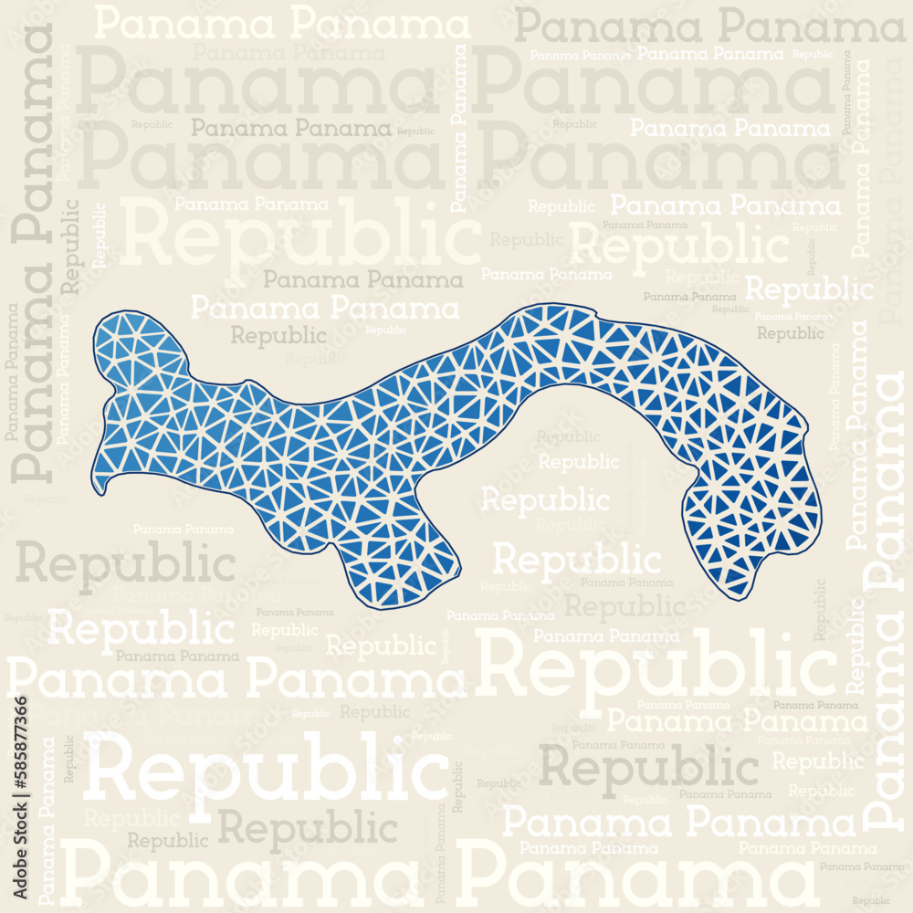 PANAMA map design. Country names in different languages and map shape ...