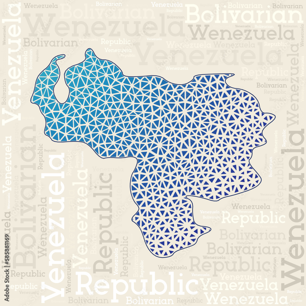 VENEZUELA map design. Country names in different languages and map ...