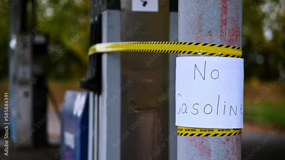 No fuel sign on petrol station. Fuel pump is out of order sign on. No ...