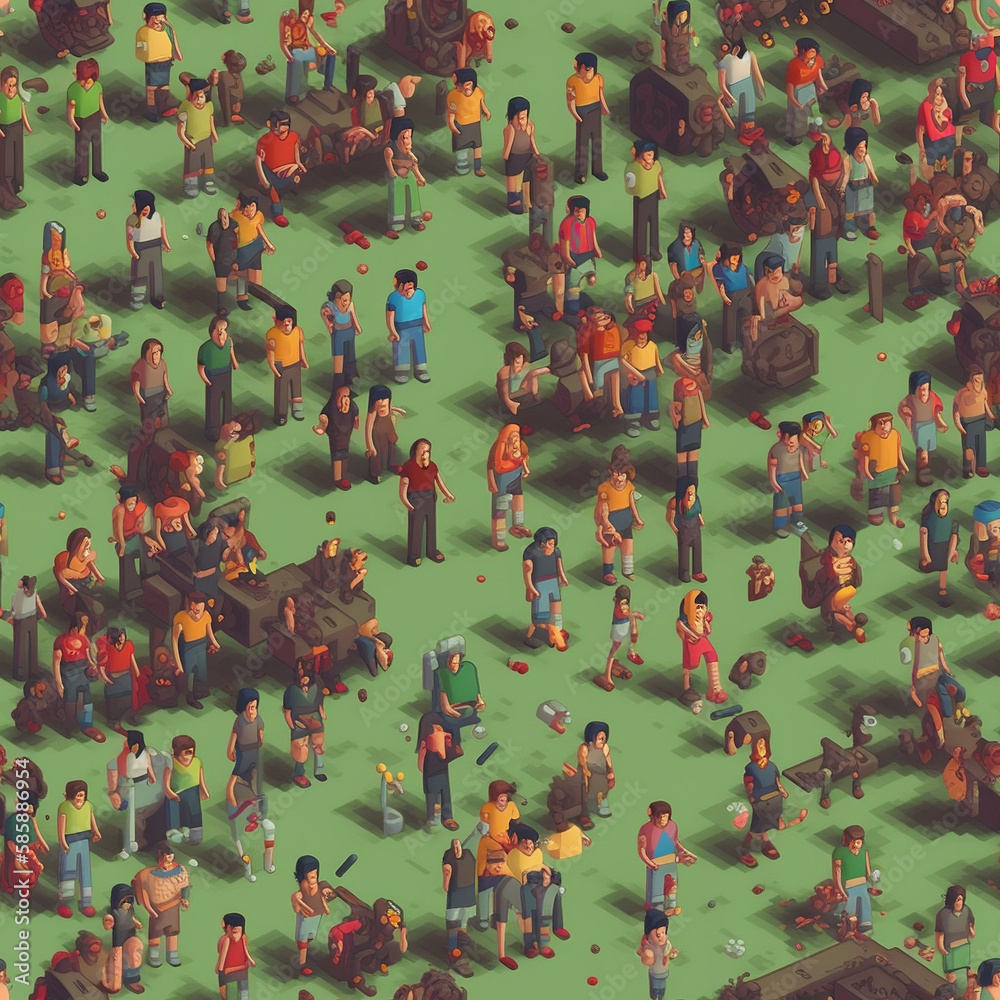 seamless isometric pixel art zombie horde scenery pattern Stock ...