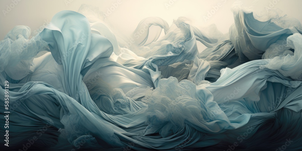 Surreal shapes of an enigmatic seascape of floating windblown fabric ...