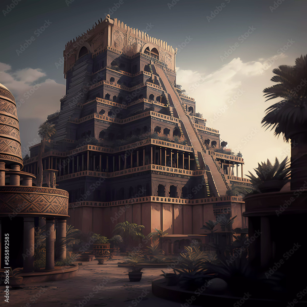Babylon The ancient city of Babylon. View of the city. Tower of Babel ...