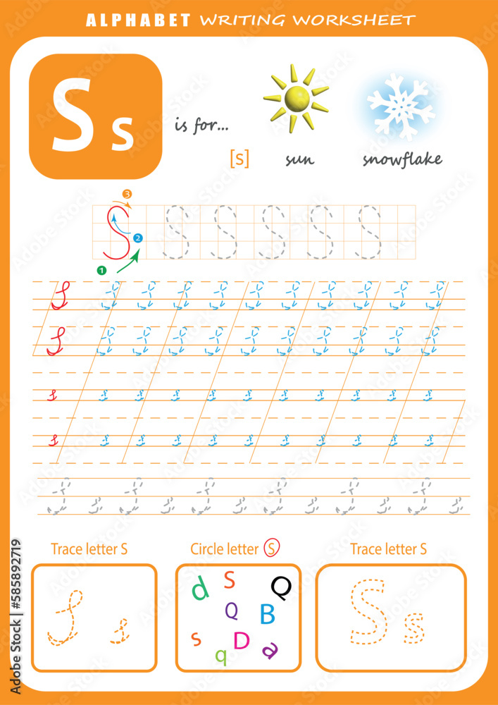 S letter handwriting practice worksheet. Alphabet letter tracing ...