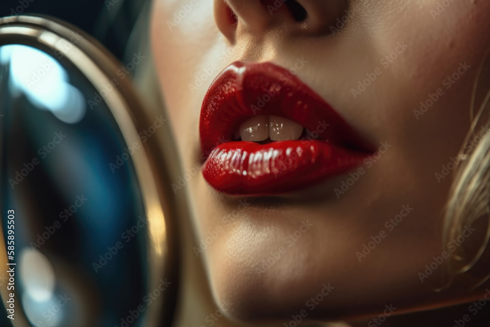 A close-up of a beautiful atractive and sexy woman's lips with a bold ...