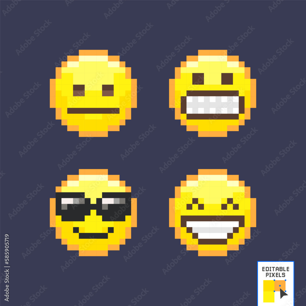 Fototapeta Pixel art emoji icon set. Funny flat style emoticon. Pixel ... Fototapeta Pixel art emoji icon set. Funny flat style emoticon. Pixel ...