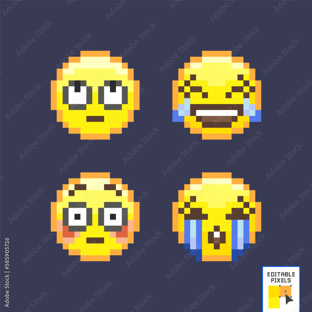 Pixel art emoji icon set. Funny flat style emoticon. Pixel art set of ...