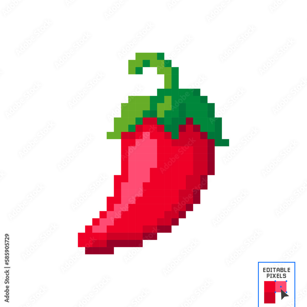 Pixelated style illustration of a chilli red pepper. Pixel art of a ...