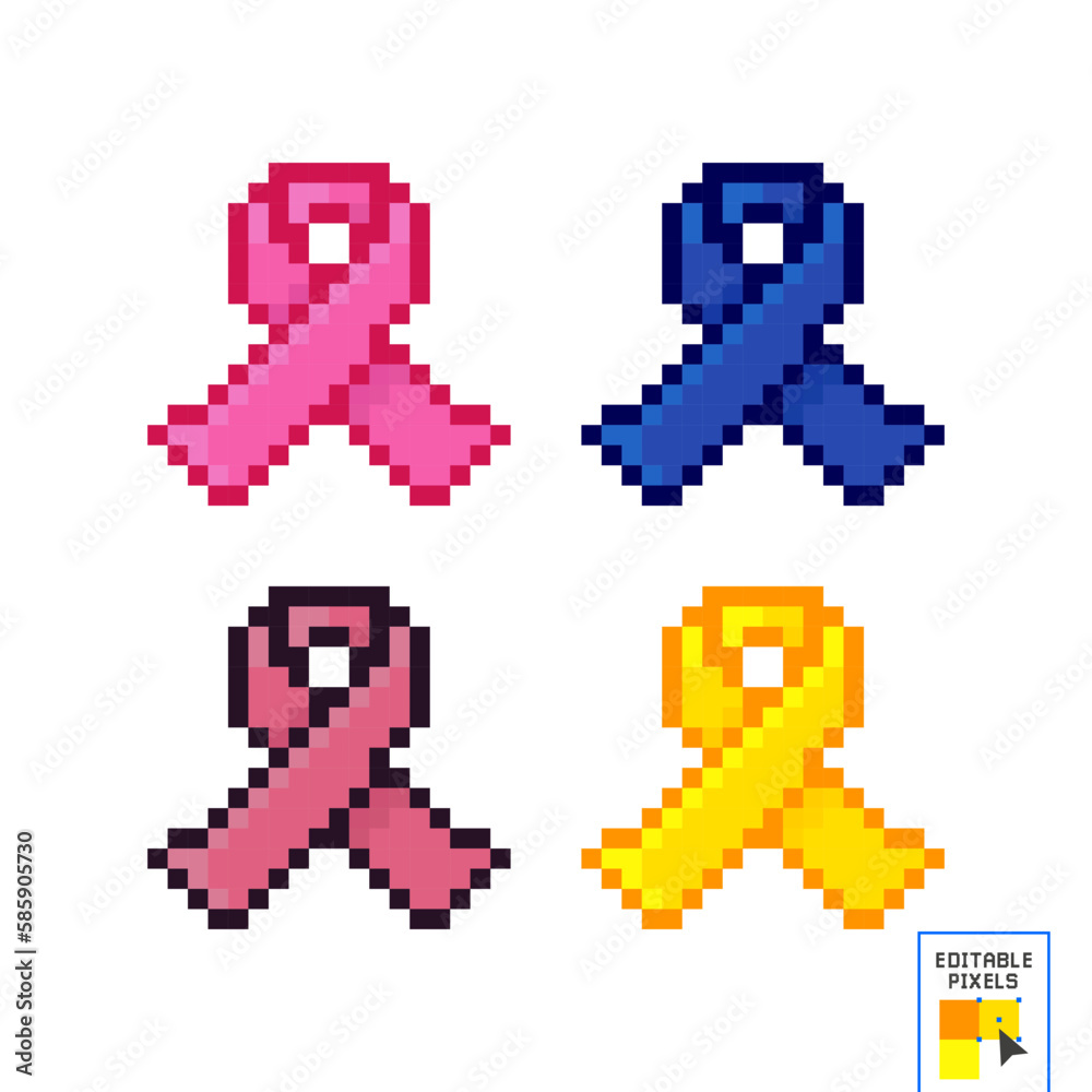 awareness breast cancer pink ribbon in pixel art. concept of volunteer ...