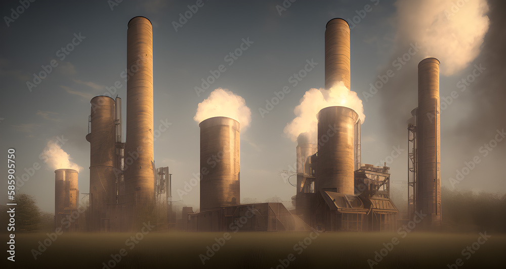 Industrial building on fire. Explosions and flames. Background ...