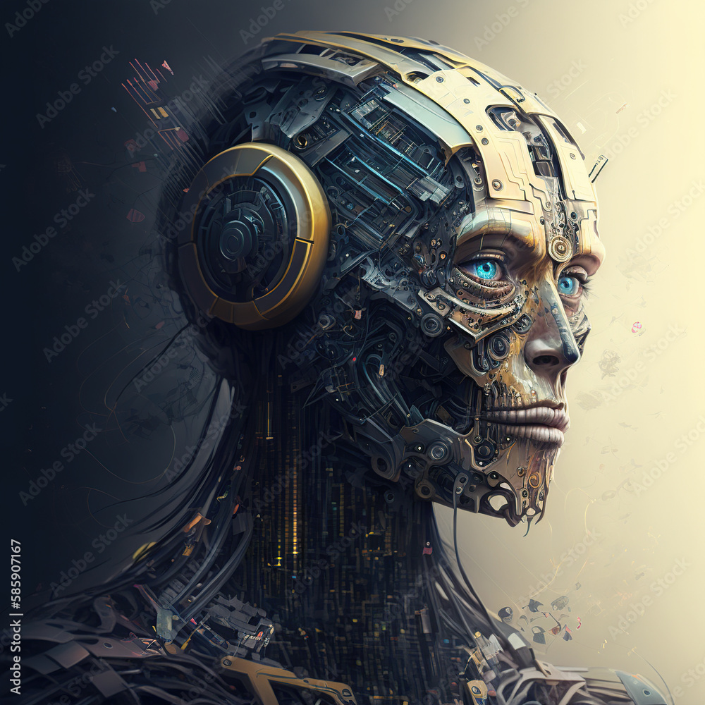 Ilustración de del retrato de un robot futurista con rasgos humanos ... Ilustración de del retrato de un robot futurista con rasgos humanos ...