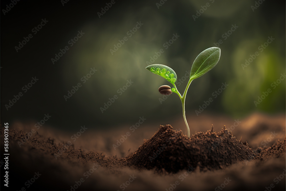Ilustración de un brote de una planta saliendo de la tierra con el ...