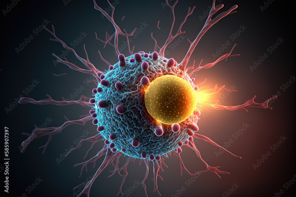 Ilustración de un virus atacando a una célula. Generative AI Stock ...