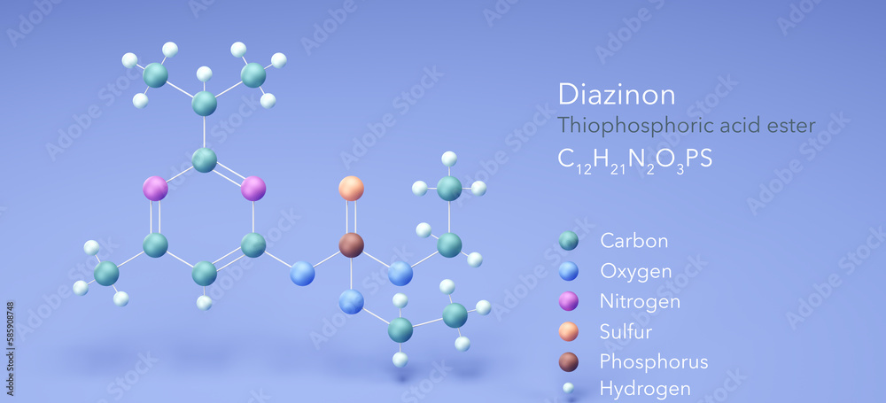 diazinon molecule, molecular structures, dimpylate, 3d model ...