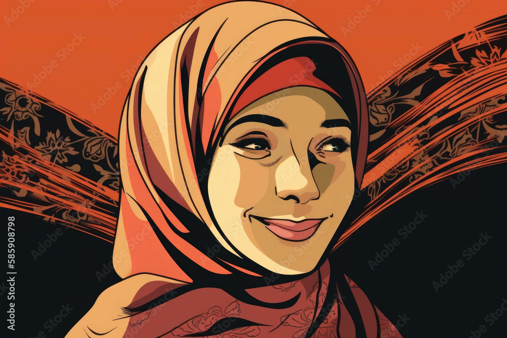 A cartoon depiction of a feminine Muslim woman wearing a traditional ...