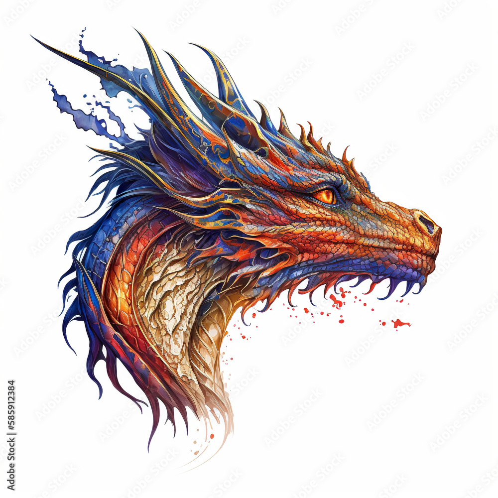 Red and purple dragon with golden scales and spikes on head, AI ...