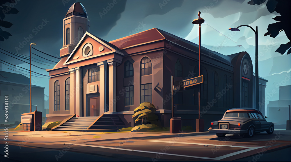 police station 2D background environment for a mobile game. A high ...