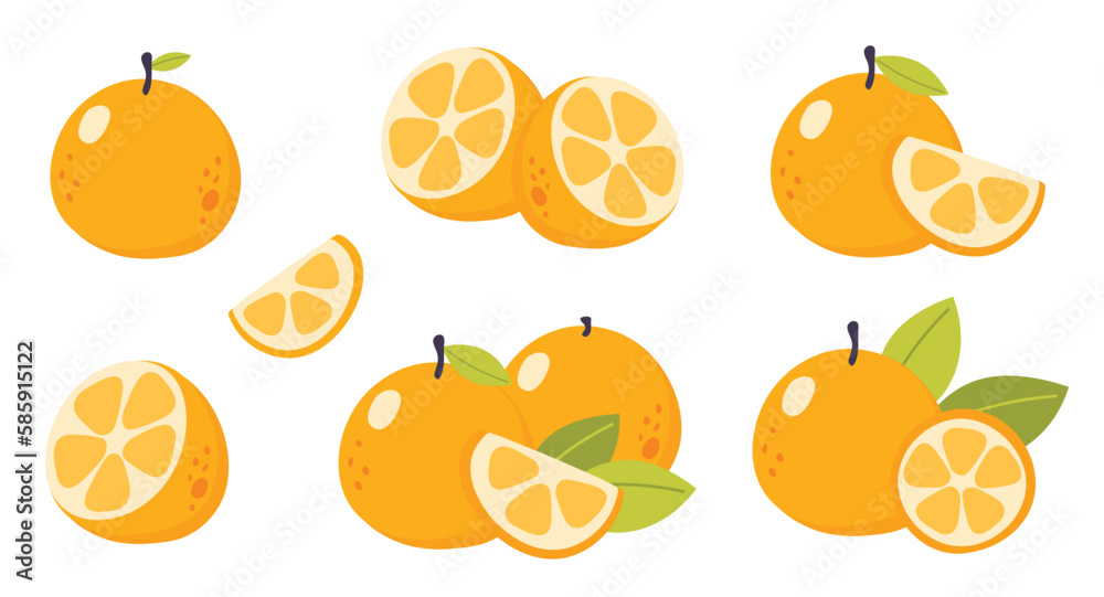 Vector Orange Set isolated on a white background. Cute cartoon ...
