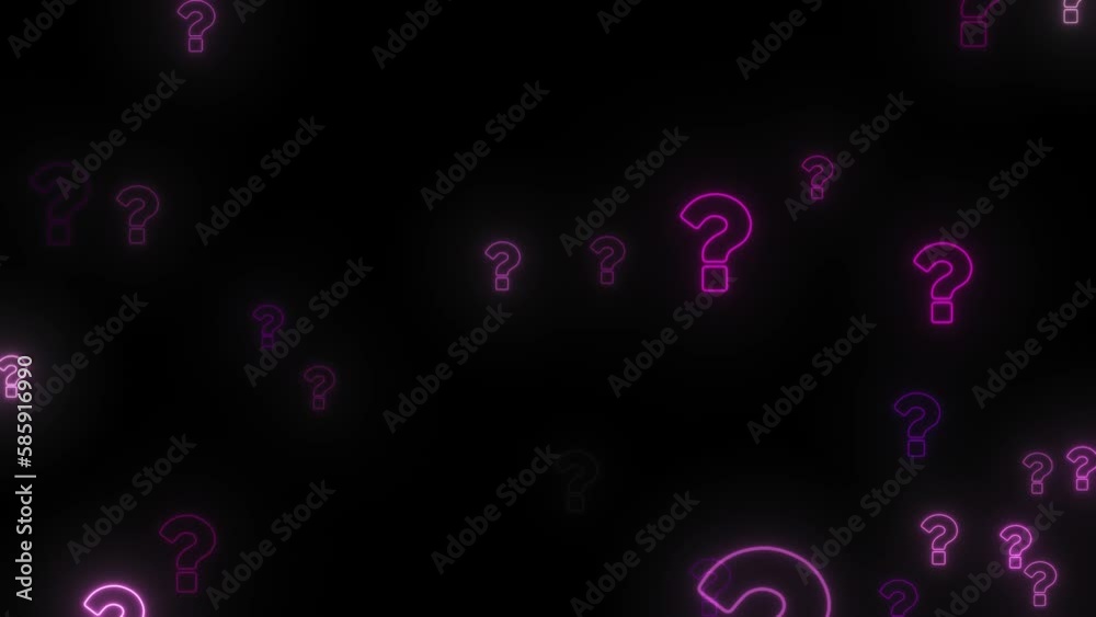 Flying pink neon question marks on a black background. 3D animation. Question Mark Looping ...
