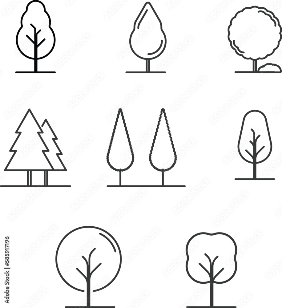 Tree Icons Lineart Landscaping Vector Black Icons Tree Symbol Stock ...