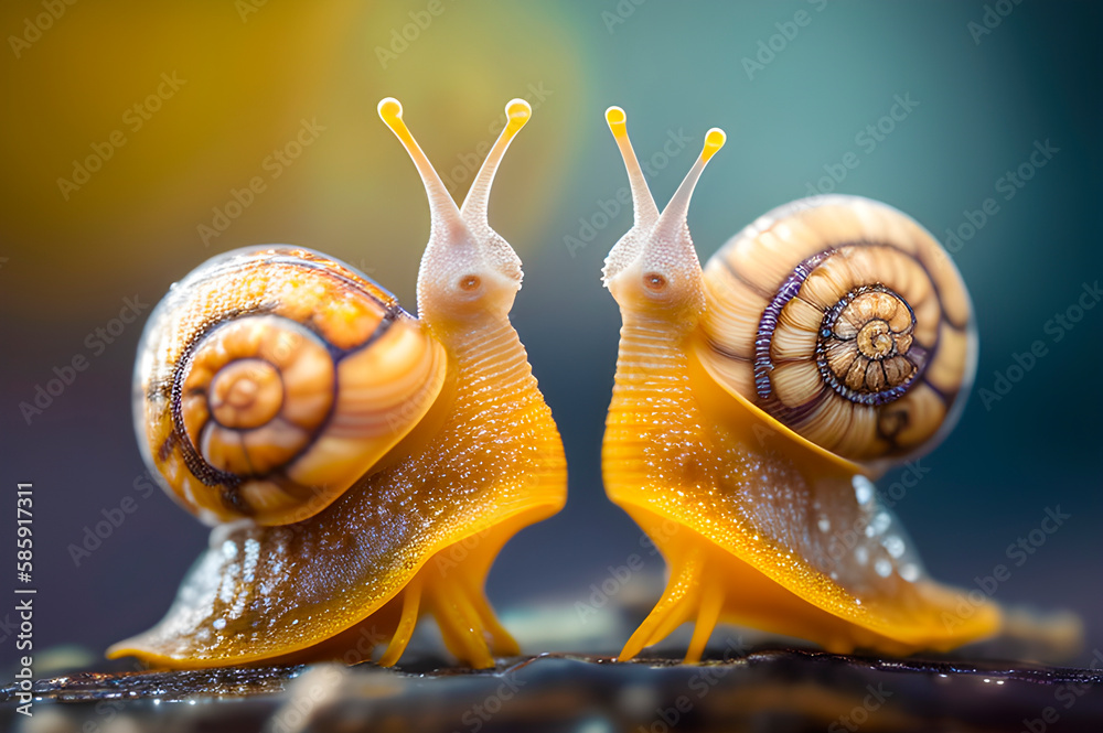 alien snails close-up, macro photo of two snails, if aliens under the ...