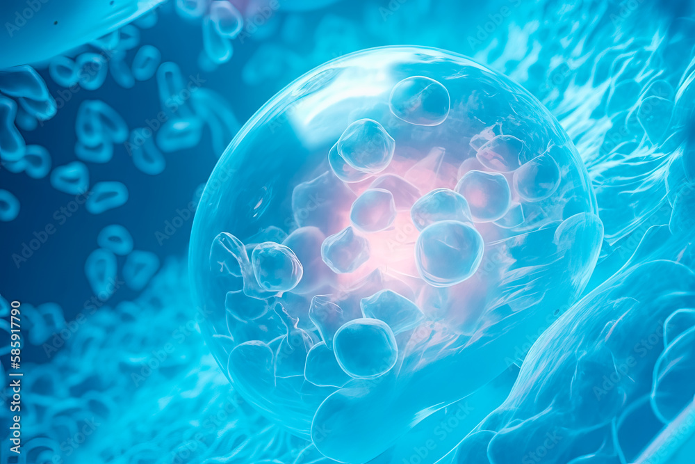 Human cells or Embryonic stem cells microscope background. The blue ...