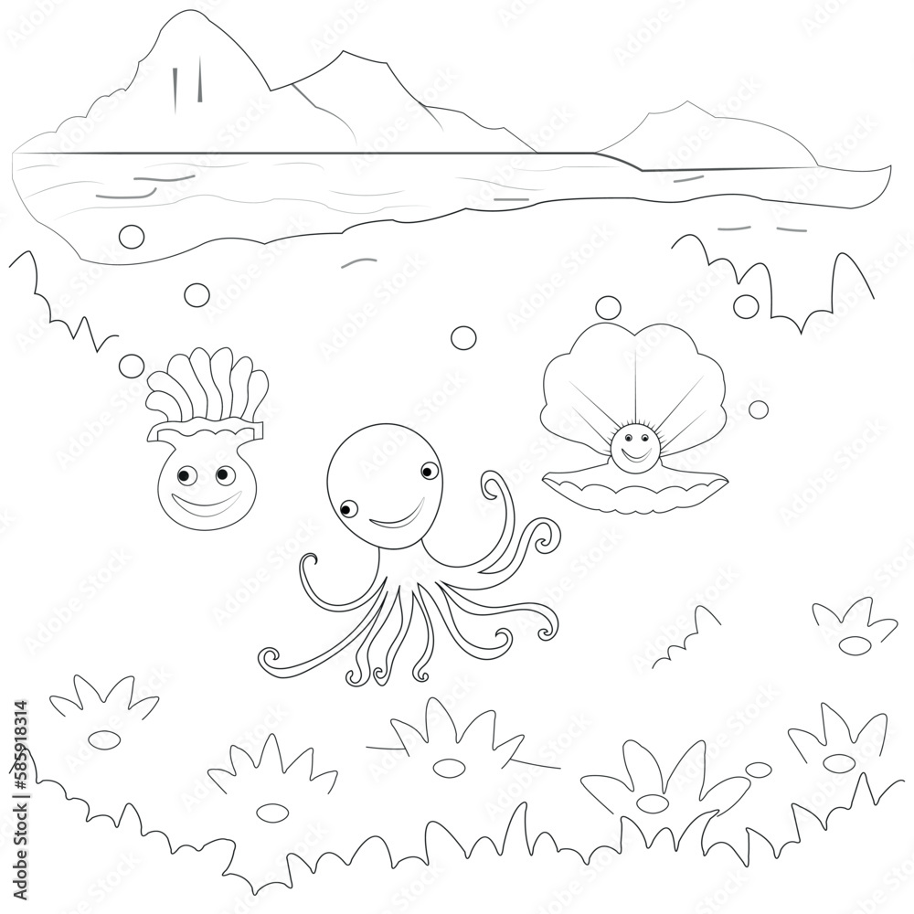 Octopus vector coloring page for kids , Image , icon , photo and ...