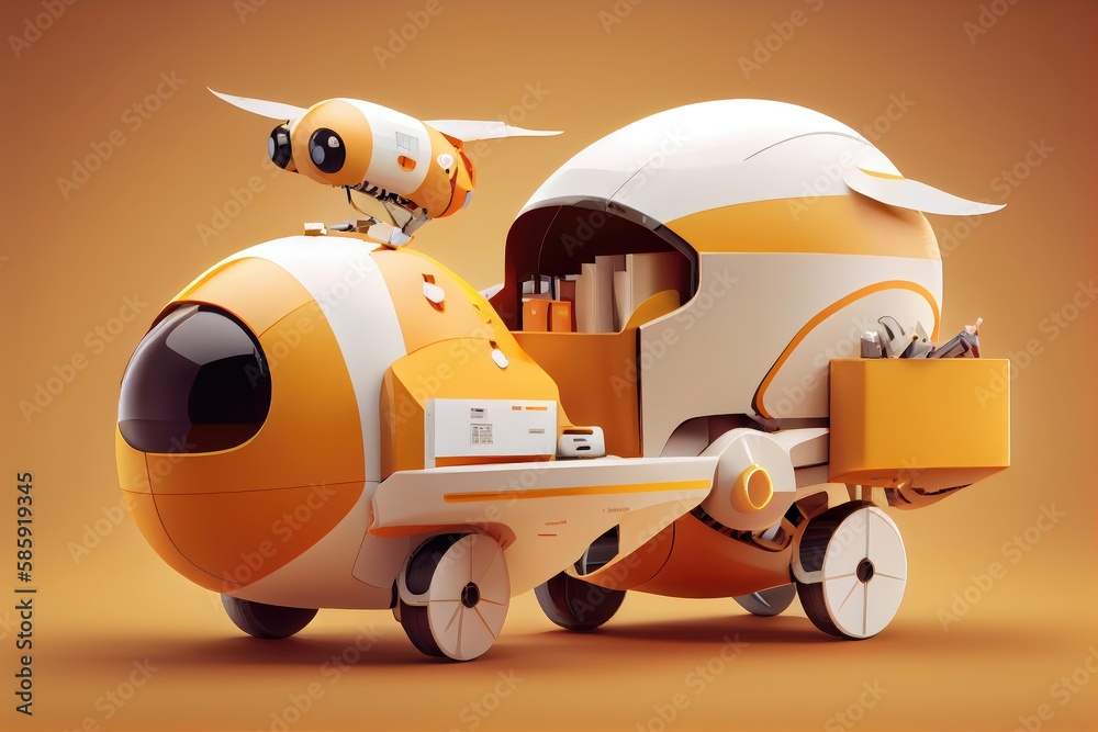 high-tech courier service, with futuristic delivery robots bringing ...