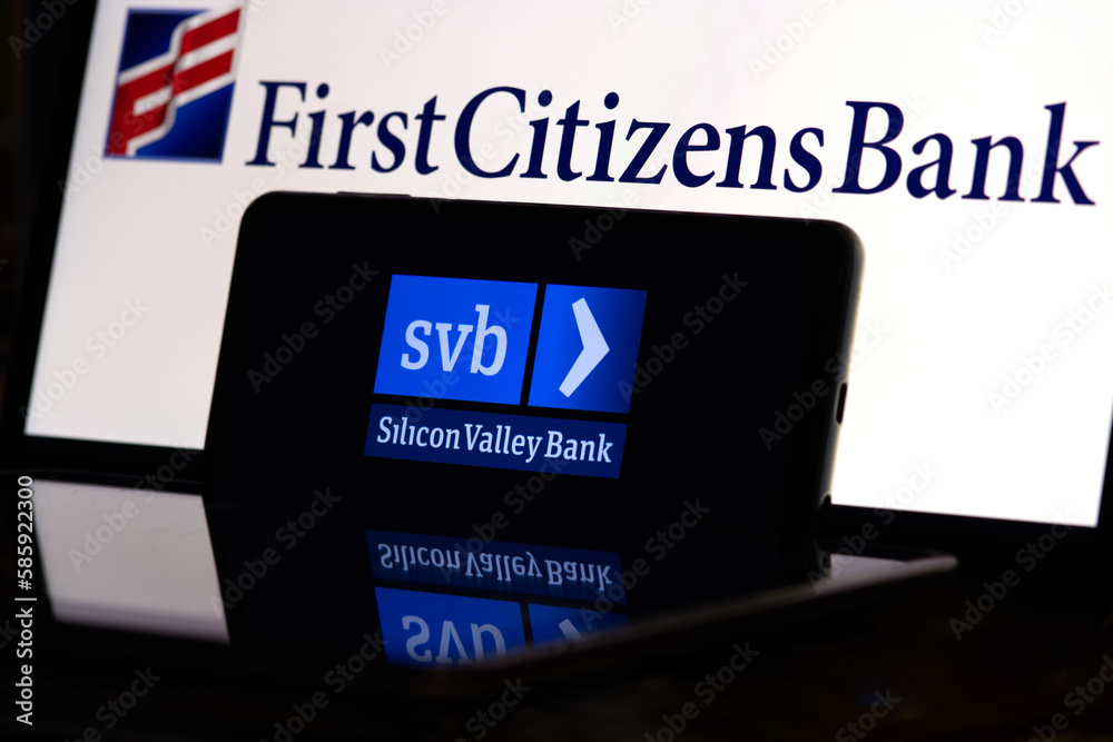 Silicon Valley Bank (SVB) logo on black smartphone screen, First ...