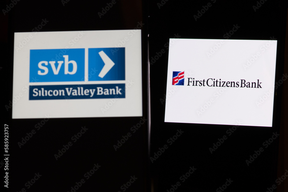 Silicon Valley Bank (SVB) logo on blurred white smartphone screen ...