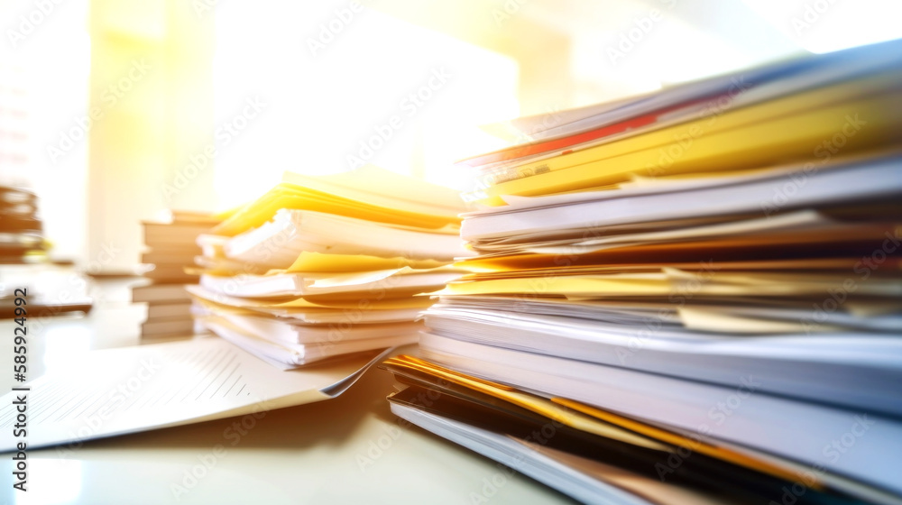 Piles of medical Files and stacks of lab results files in a science ...