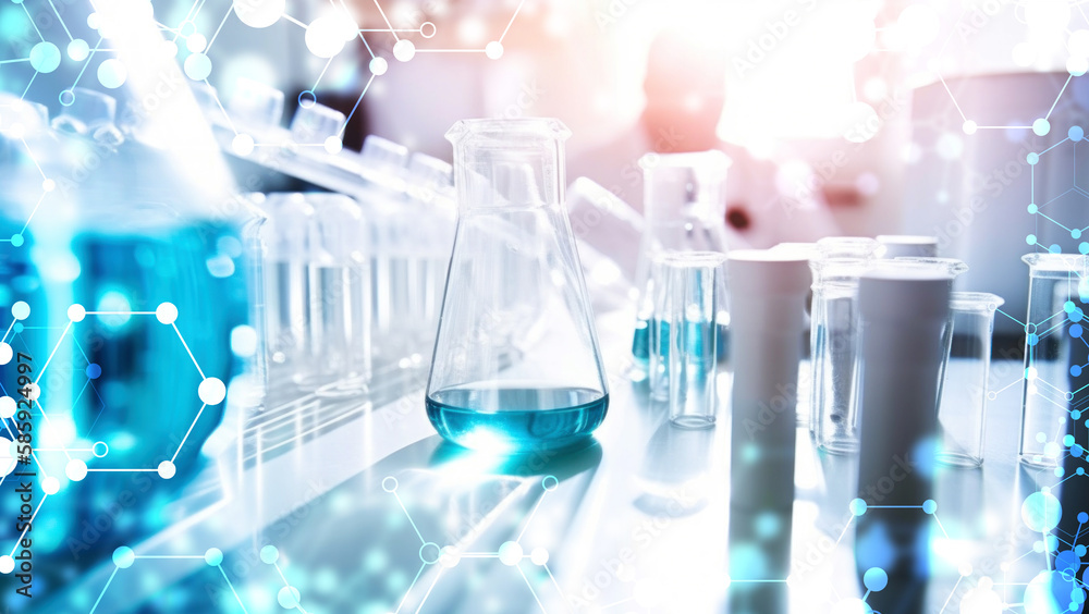 Lab Test Lab glassware in chemical medical laboratory background ...