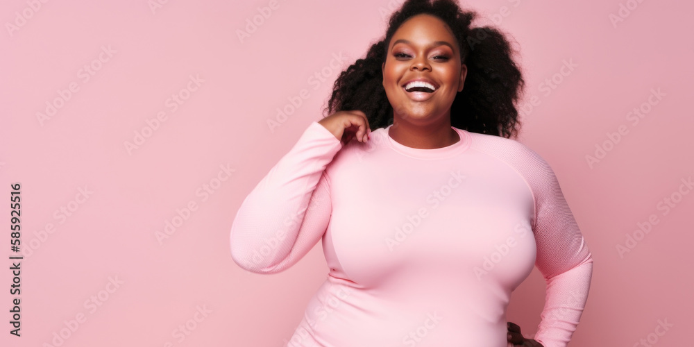 Smiling Happy Plus-Sized Woman of Colour Exercising. Large Black Woman ...