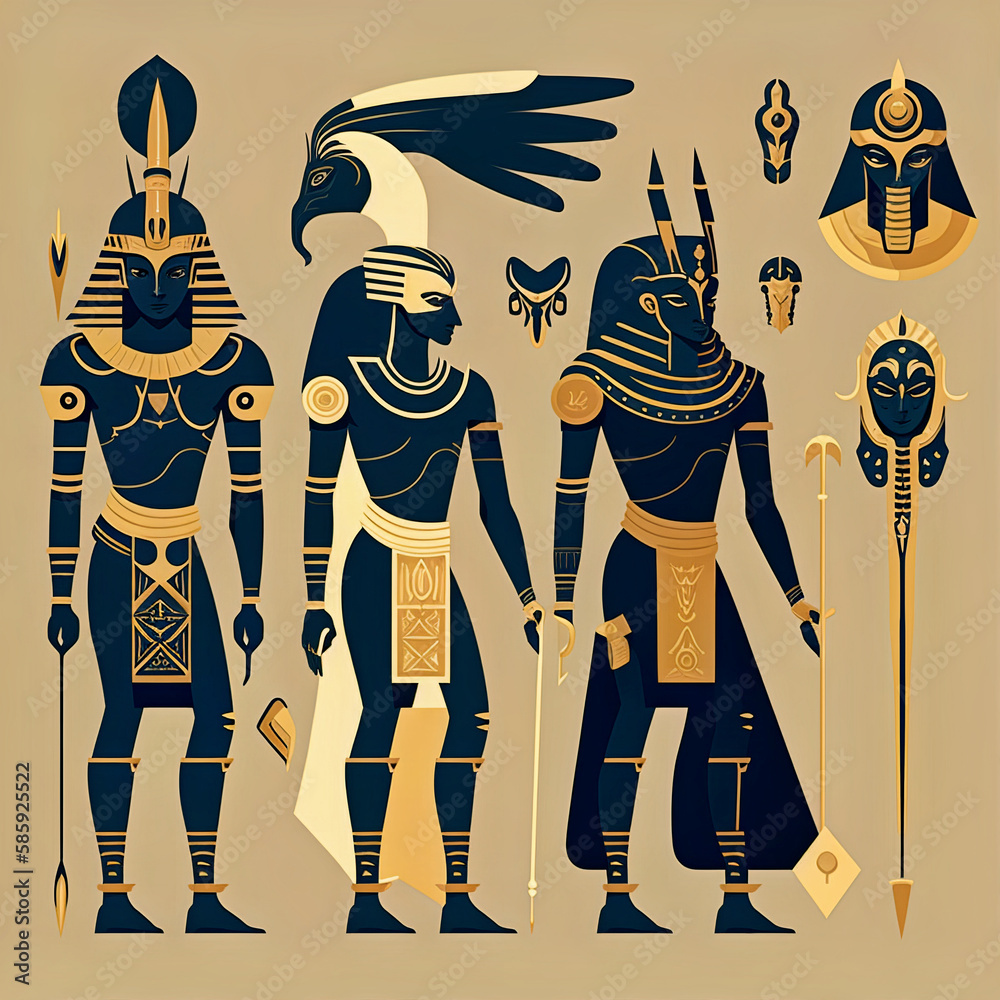 Ancient Egyptian Gods and Artifacts Collection ilustração do Stock ...