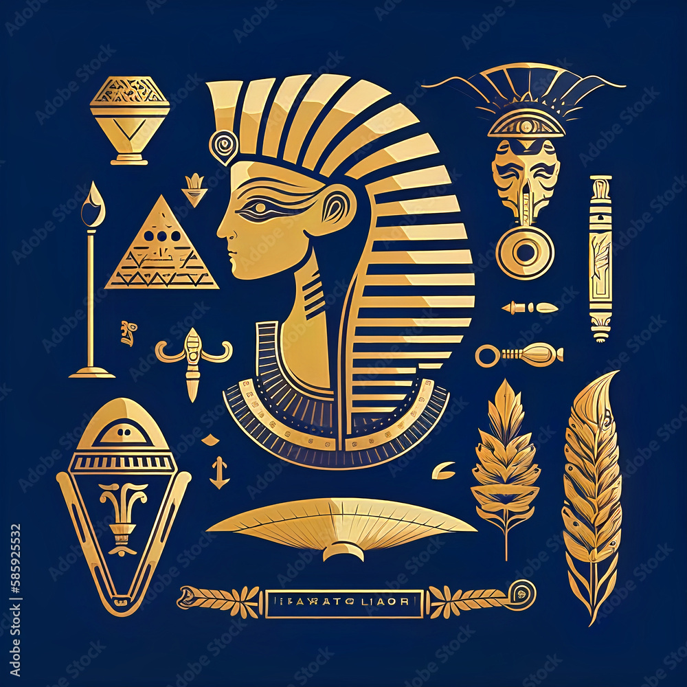 Ancient Egyptian Gods and Artifacts Collection Stock Illustration ...