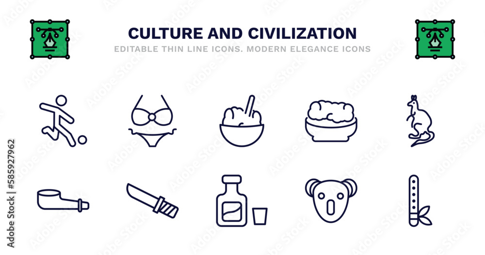 set of culture and civilization thin line icons. culture and ...
