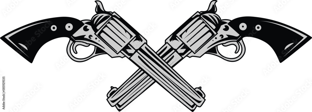 Crossed Revolvers, 2 two crossed pistols vector illustration clip art ...