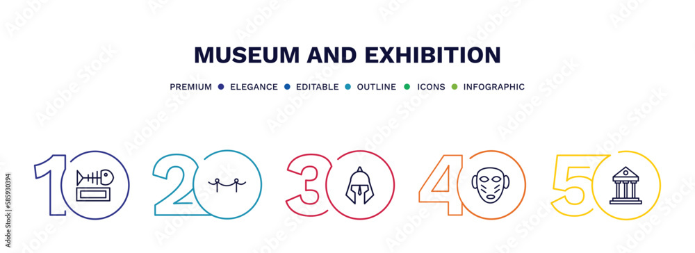 set of museum and exhibition thin line icons. museum and exhibition ...