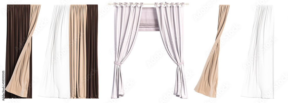 curtain isolated on a transparent background, interior decorations, 3D ...