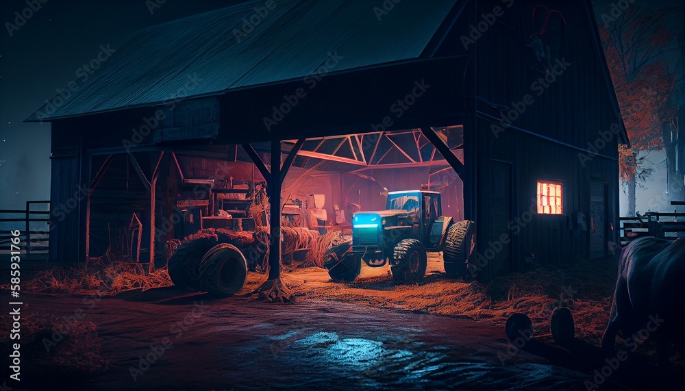 Hay Storage and the Tractor. Farming and Agriculture Theme. Heavy Duty ...