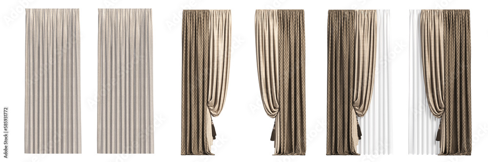 curtain isolated on a transparent background, interior decorations, 3D ...