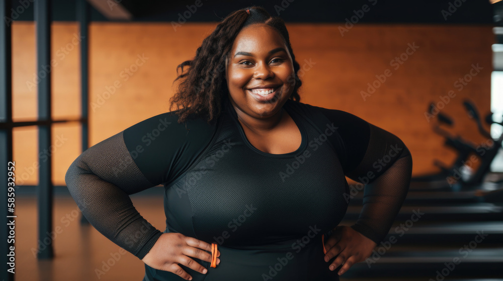 Beautiful Large Smiling Body Positive Black Woman of Colour in the Gym ...