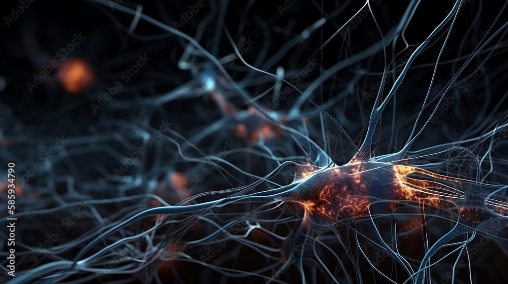 Connections explosion: brain neural network in 3D. Journey in 3D through the complexity of the ...