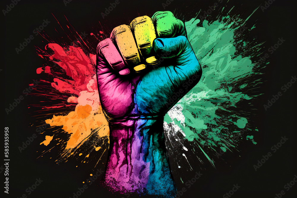 Empowering and vibrant illustration of multi-colored rainbow fist ...