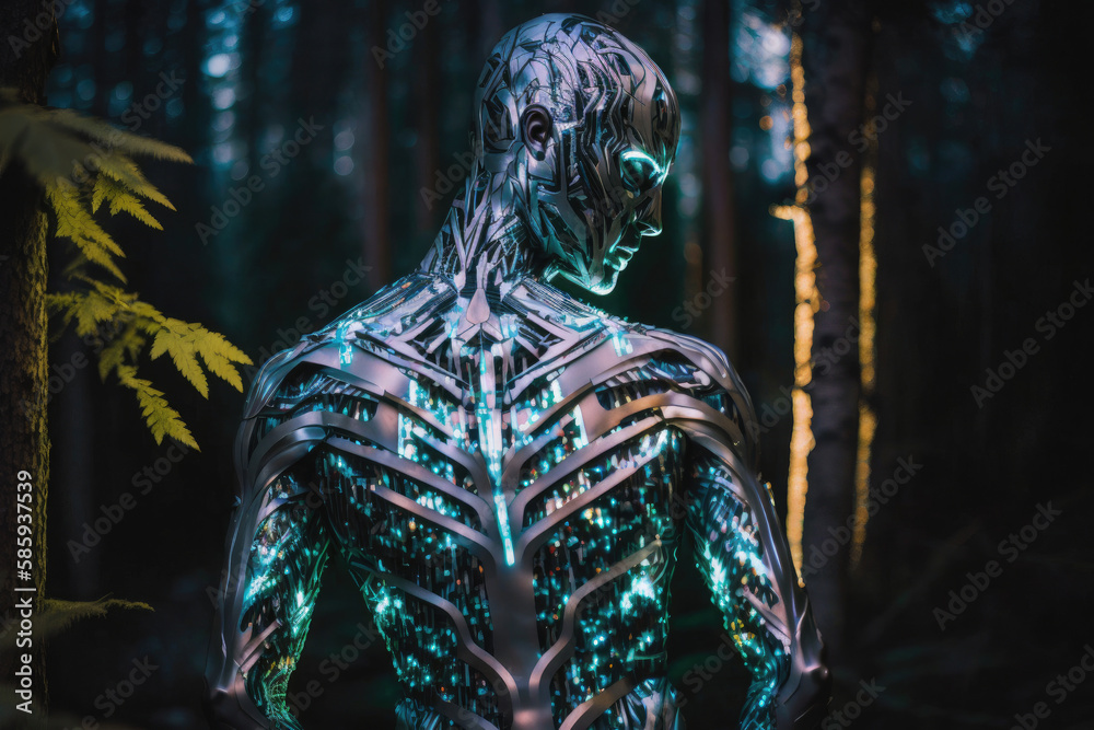 artificial intelligence in human form in the forest created with ...