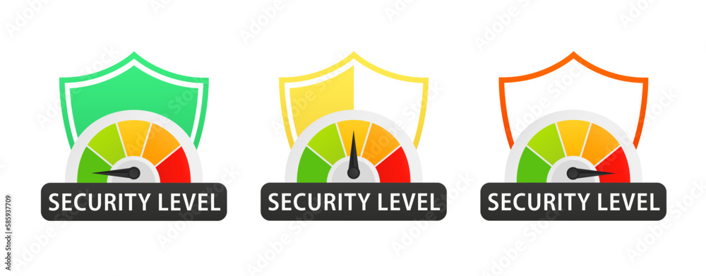 Security level. Loading scale. Company brand, gaming levels, corporate ...