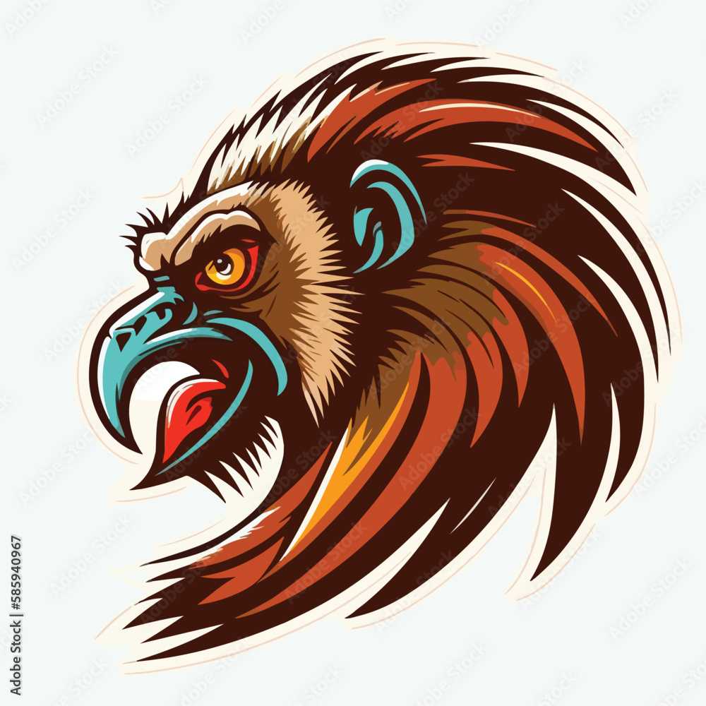 Baboon or wild animal roaring muzzle for sport team mascot. Vector ...